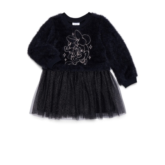 Disney | Dresses | Disney Black Fuzzy Dress With Minnie Mouse And Gold ...